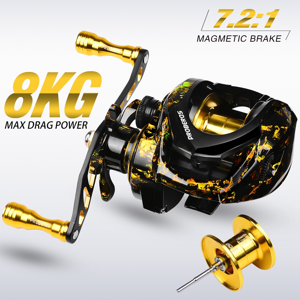 PROBEROS Casting Reel Bc 7.2:1 Gear Ratio Fishing Reel Metal Spool 8kg Max Drag BaitCasting Reel ...