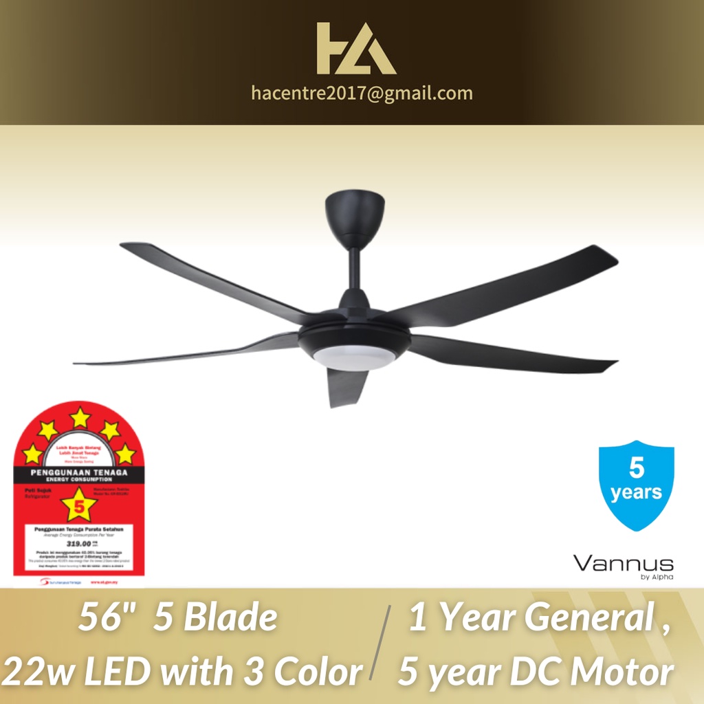 Alpha Vannus 56" Led Fan IRIZ 5 Blade 吊扇 Kipas Siling IRIZ5B Ceiling ...