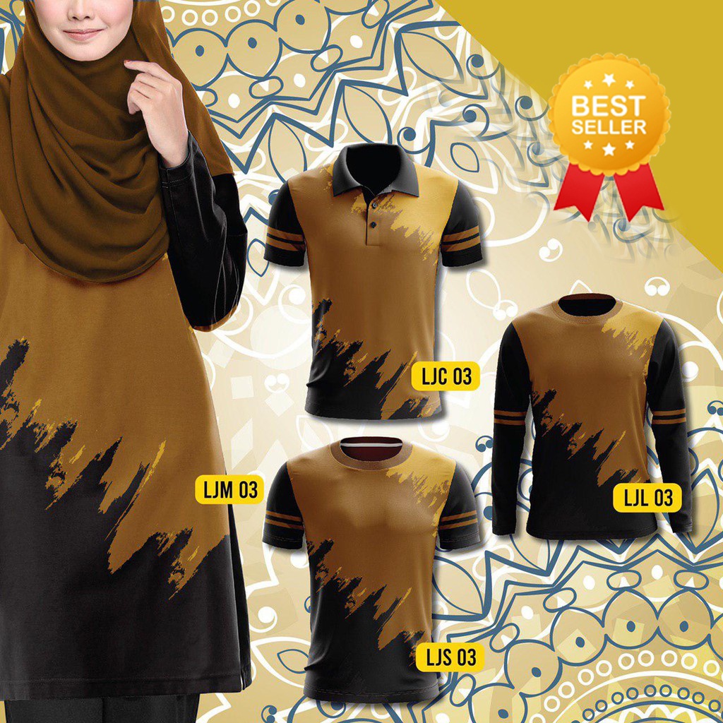 (Fuhui01) XS-3XL JERSEY MUSLIMAH COUPLE SET MUSTARD BROWN LJM03 Baju Jersey Muslimah Baju Raya ...