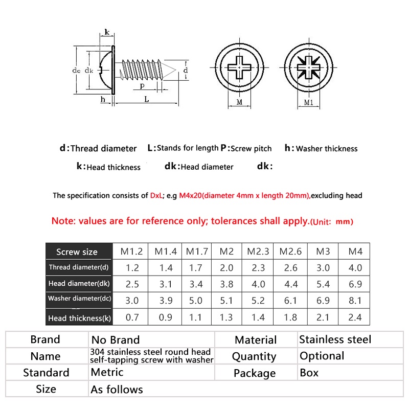 M2 M2.3 M2.6 M3 M4 304 Stainless Steel Phillips Round Head Screw Button Head Self-Tapping Screws ...