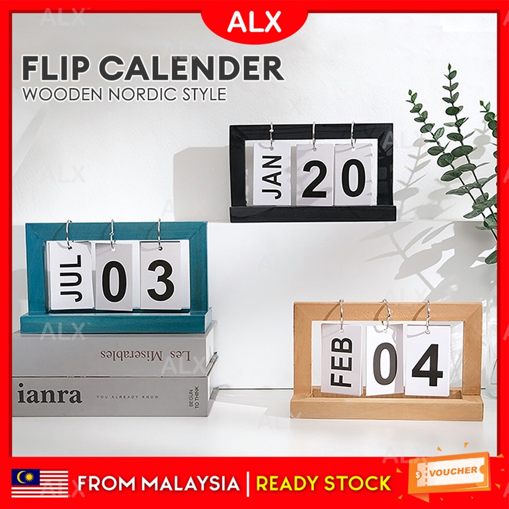 ALX Flipping Page Calender Home Desktop Living Room Office Decor Wooden ...