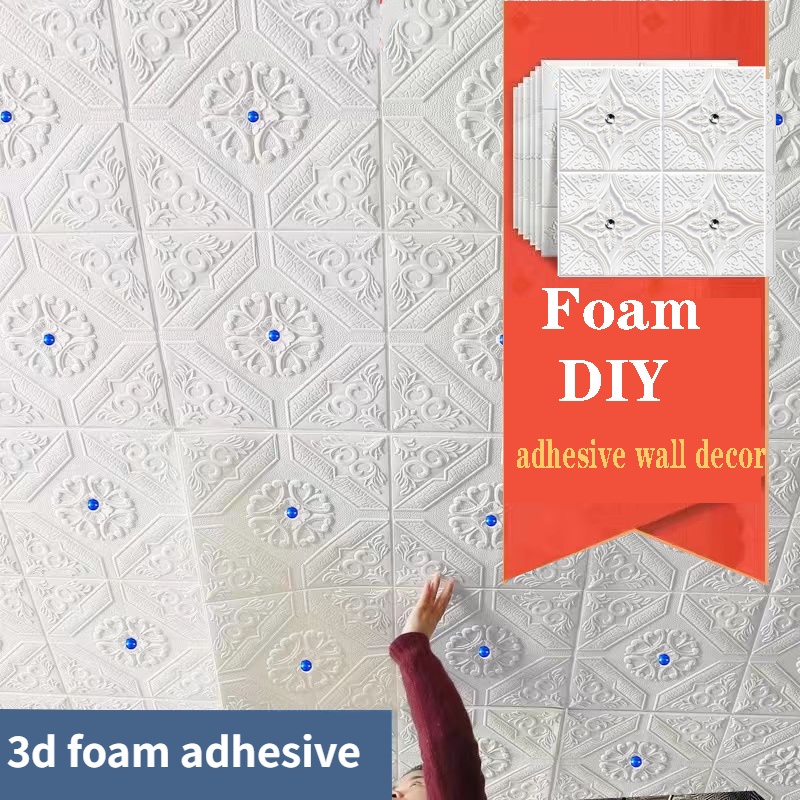 Foam 3D Wall Paper Dinding Adhesive Wall Stickers PE Waterproof Panner ...
