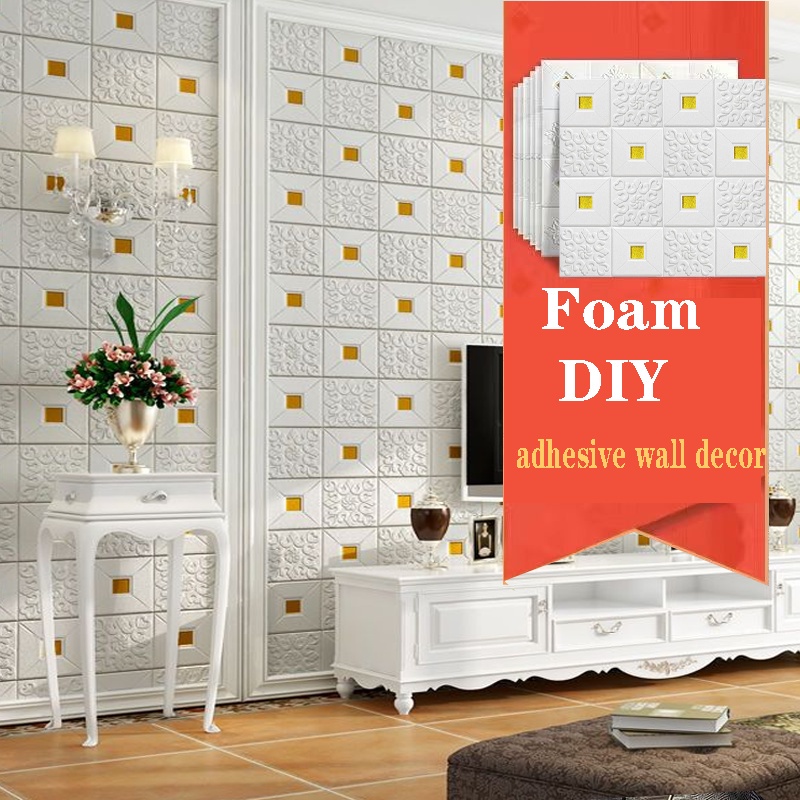 Foam 3D Wall Paper Dinding Adhesive Wall Stickers PE Waterproof Panner ...