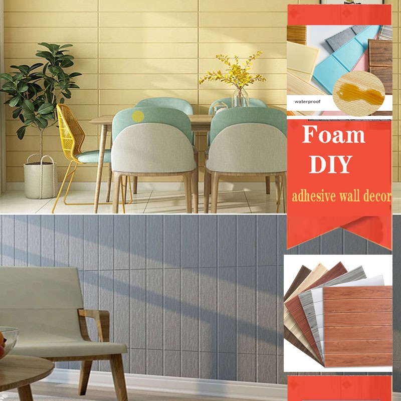 Foam 3D Wall Paper Dinding Adhesive Wall Stickers PE Waterproof Panner ...