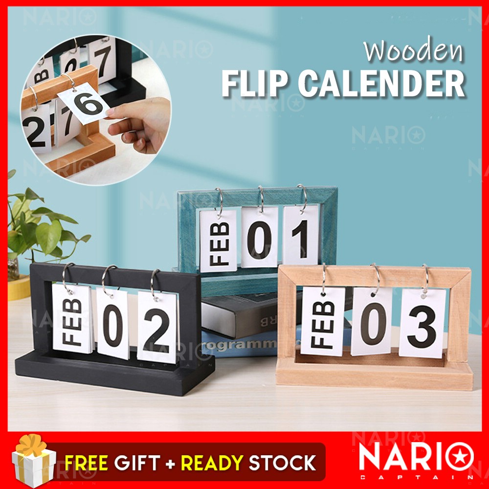 NARIO Wooden Page-Turning Calender Home Desktop Office Table Decor DIY ...