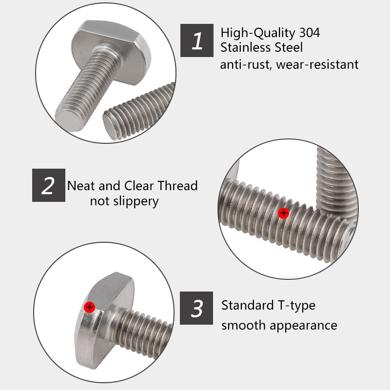 M5 M6 M8 M10 Stainless Steel 304 T-Head Bolts T-Slot Screw Square Bolt ...