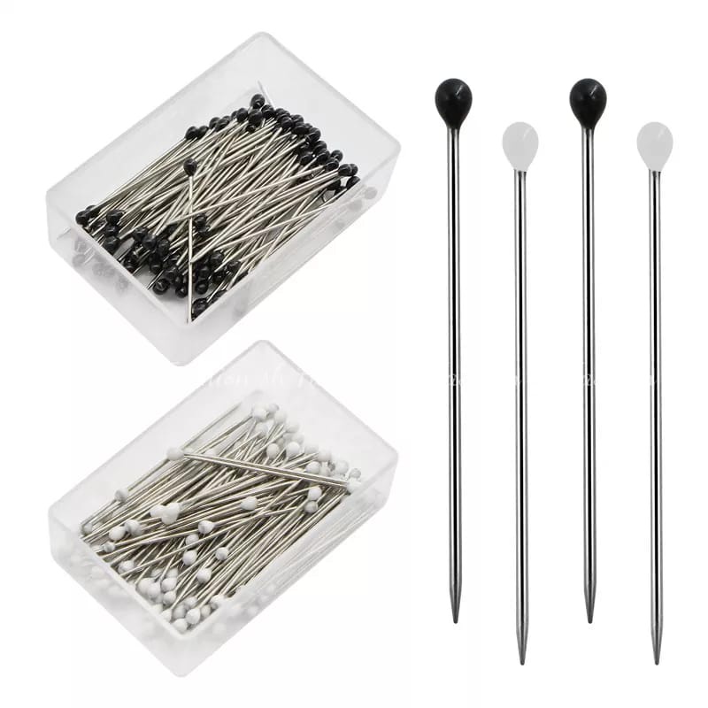 100pcs per box plain, black or white pearl long needle alloy 0.6*26mm ...