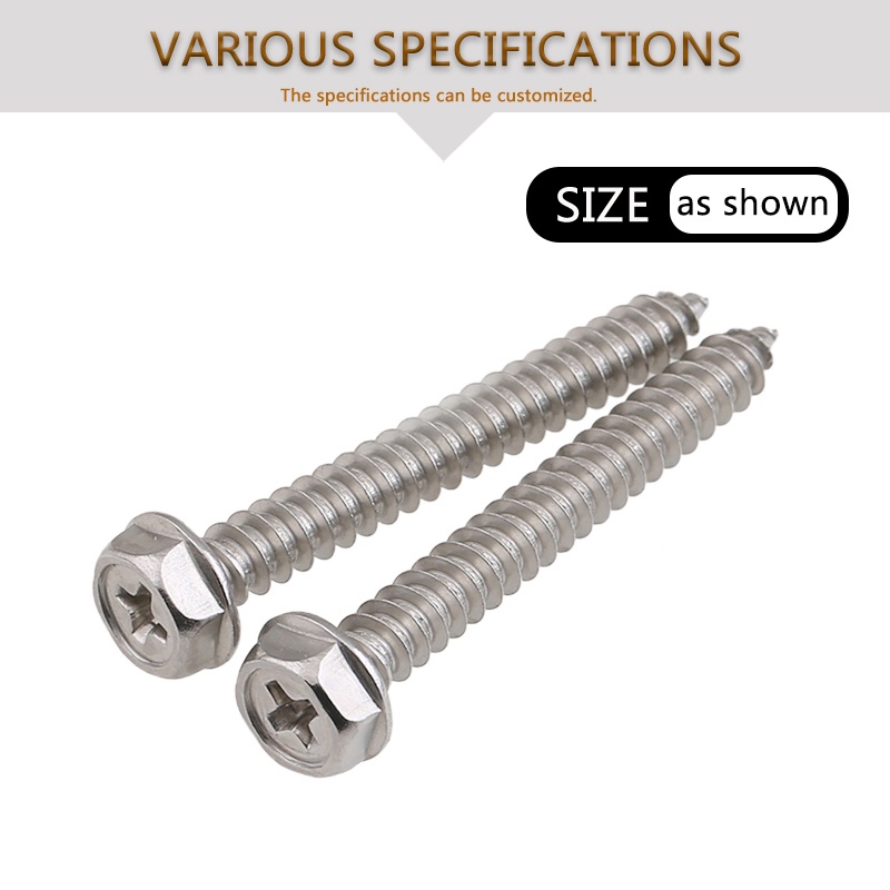 304 Stainless Steel Phillips External Hex Flange Self Tapping Screws Wood with Collar Washer ...