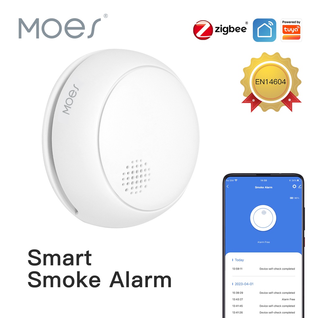 MOES ZigBee Smart Wireless Smoke Detector Fire 85dB Sound Alarm Siren ...