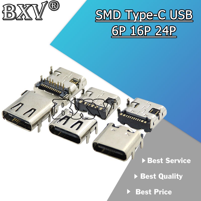 10PCS New TYPE-C USB SMD Female Socket 6/16/24P 6/16/24PIN HD ...
