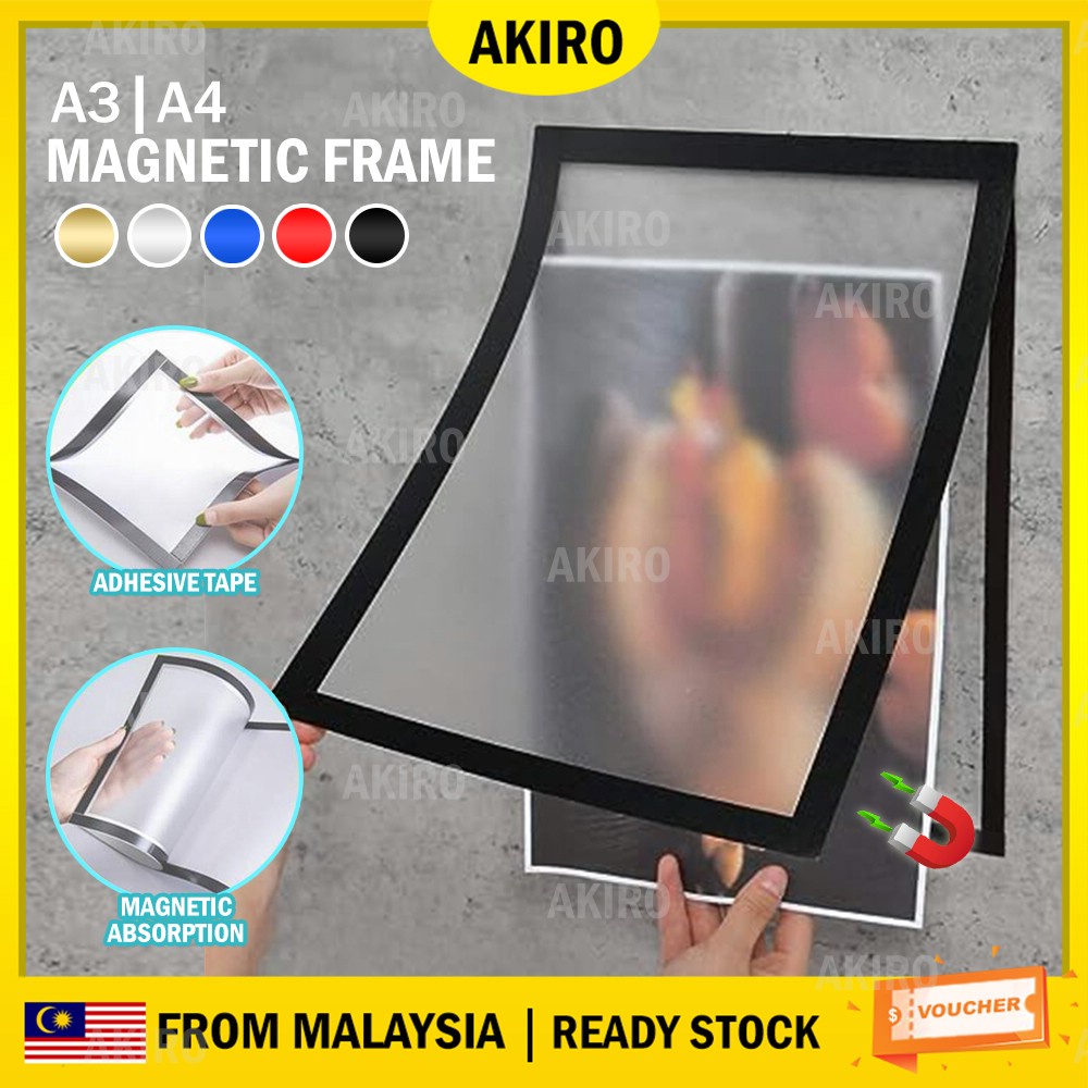 AKIRO Nail-FREE A3/A4 Magnetic Frame Magnetic Display Board Frame Photo Frame Adhesive Wall ...