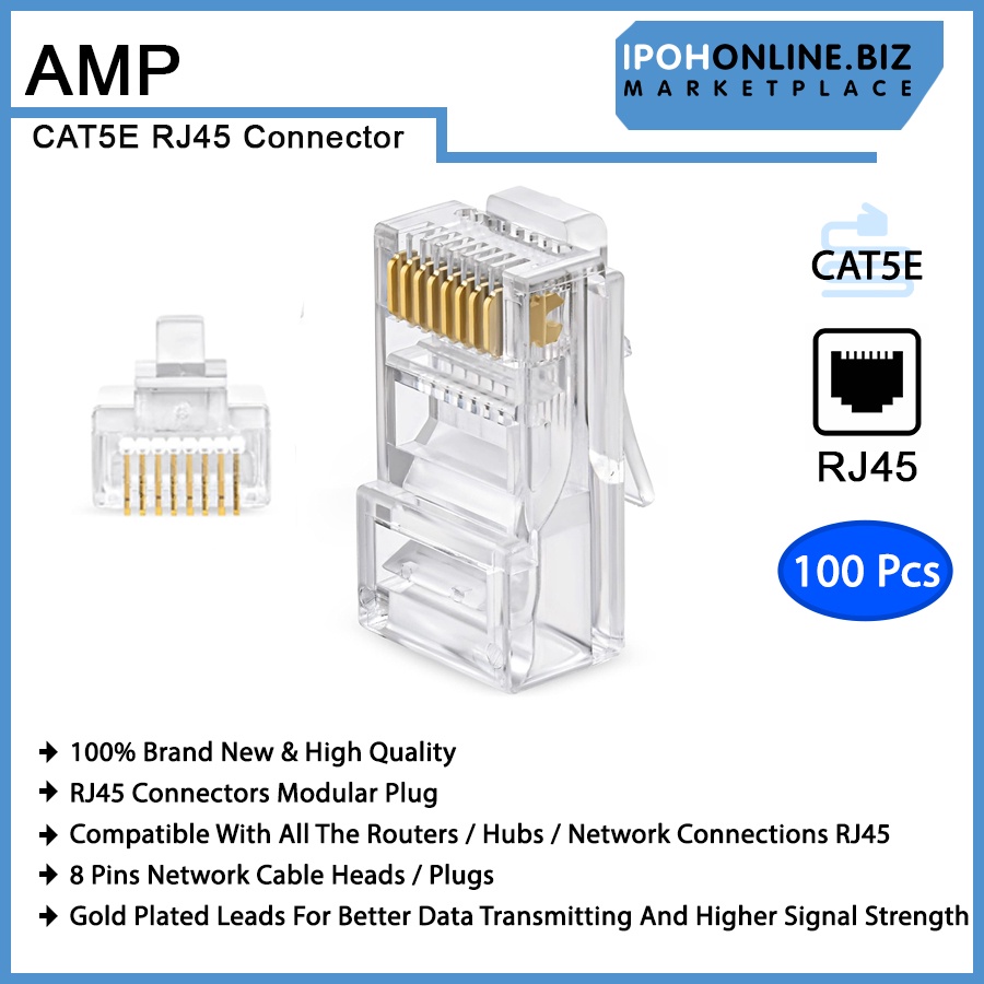 AMP Tyco RJ45 Cat5E Modular Plug Network Connector - 100 Pcs | Shopee ...