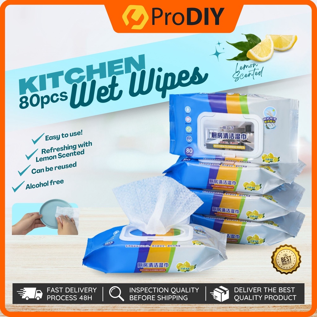 80pcs Kitchen Wet Wipes Cleaning Tissue Lemon Scent Heavy Duty Reusable ...