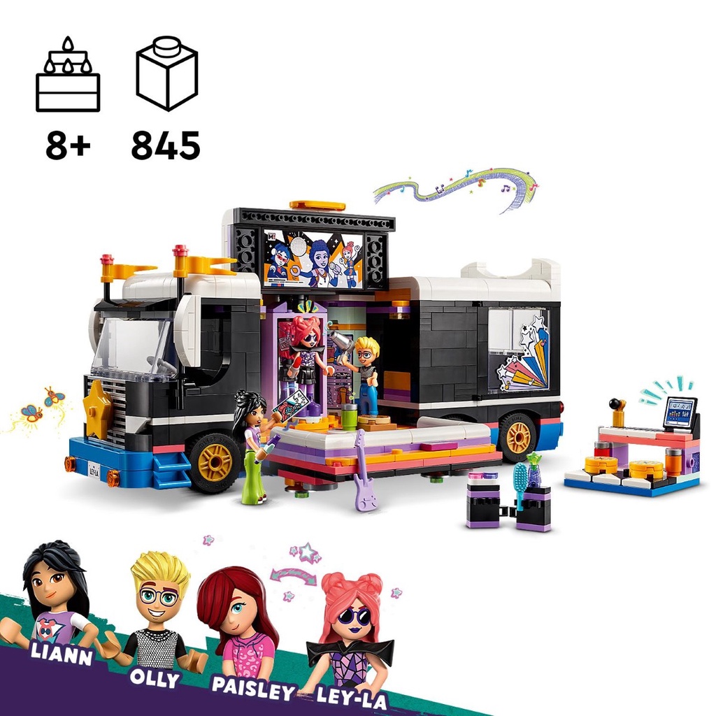 LEGO 42619 Friends Pop Star Music Tour Bus Building Toy Set (845 Pieces ...