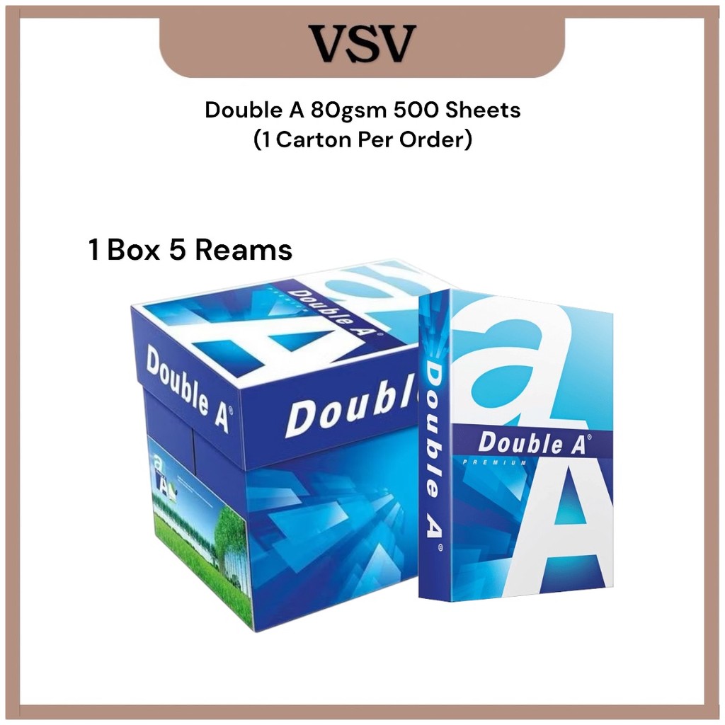 【A4 Paper 1 Box】Double A Premium 80gsm A4 Paper 5 x 500 sheets (Only ...