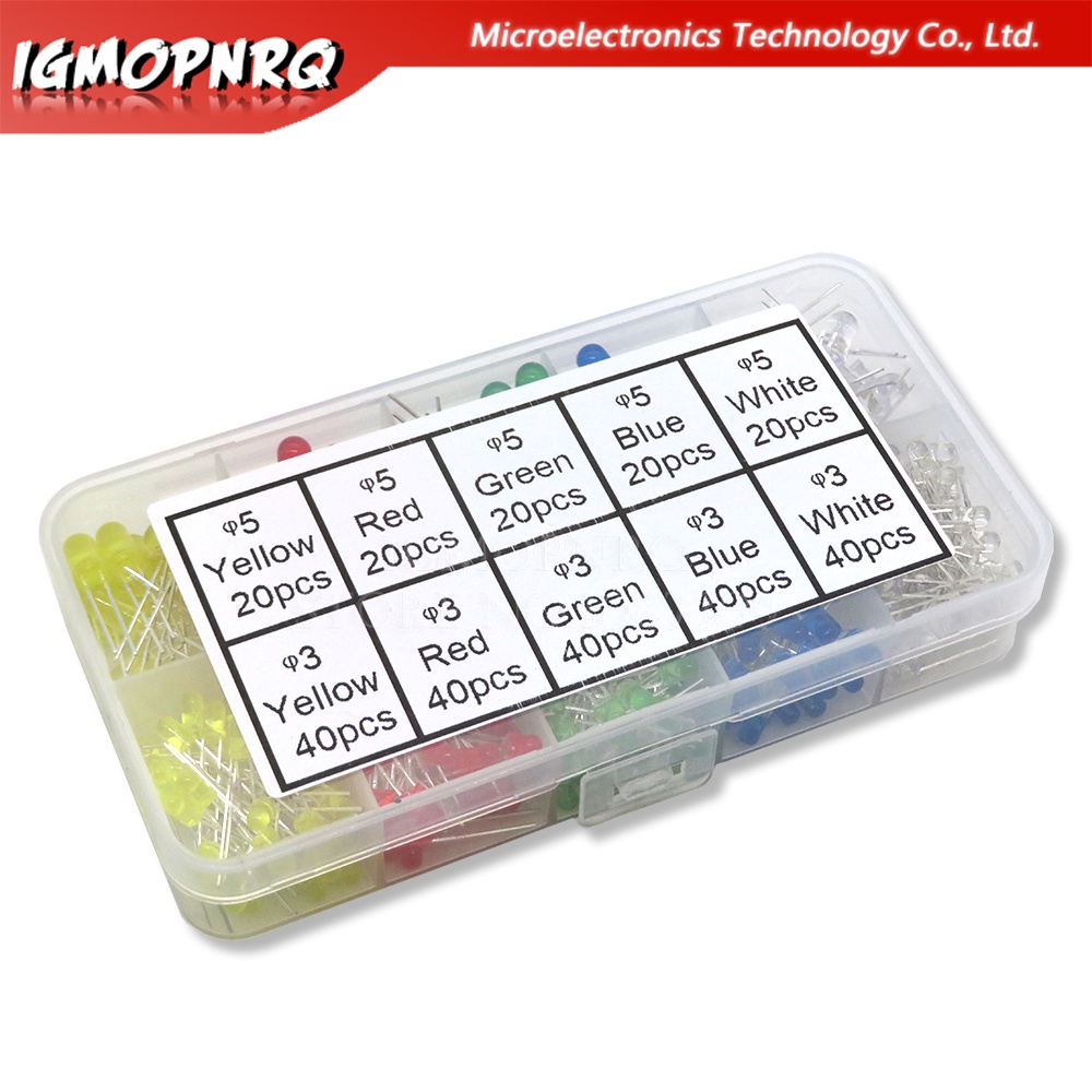 300PCS 3mm 5mm LED Light White Yellow Red Green Blue Assorted Kit DIY ...