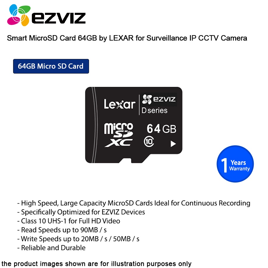 EZVIZ Smart MicroSD Card 64GB by LEXAR for Surveillance IP CCTV Camera ...