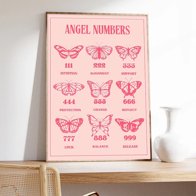 Gallery Wall Art Poster for Living Room Decor Pink Angel Number Flower ...