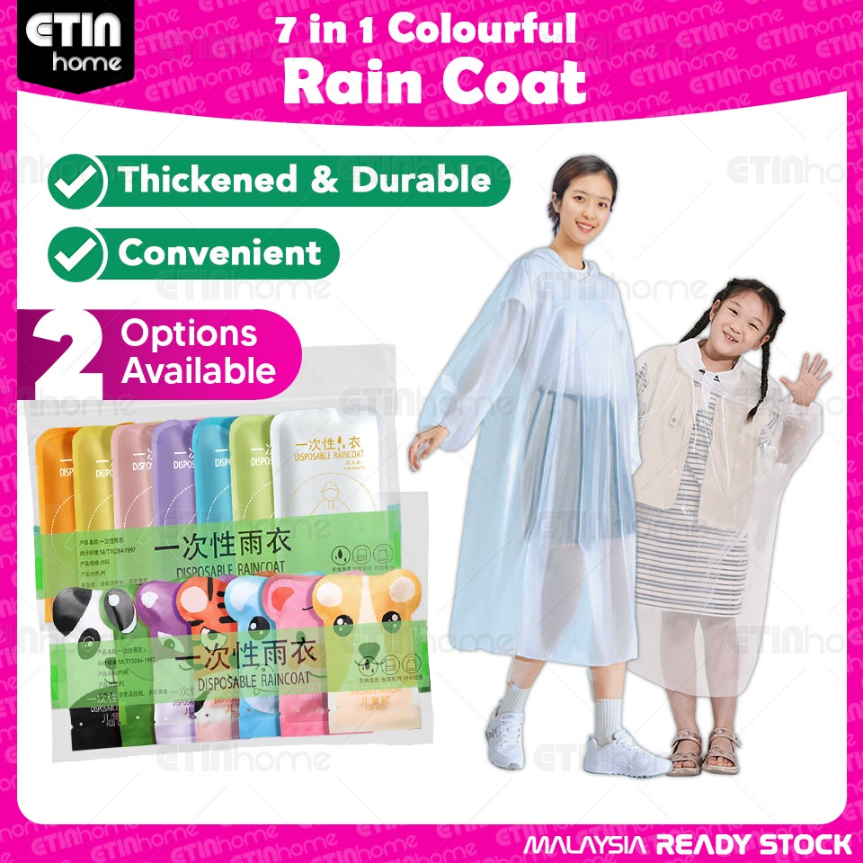 Disposable Rain Coat 7pcs Colourful Long Transparent Outdoor Raincoat ...