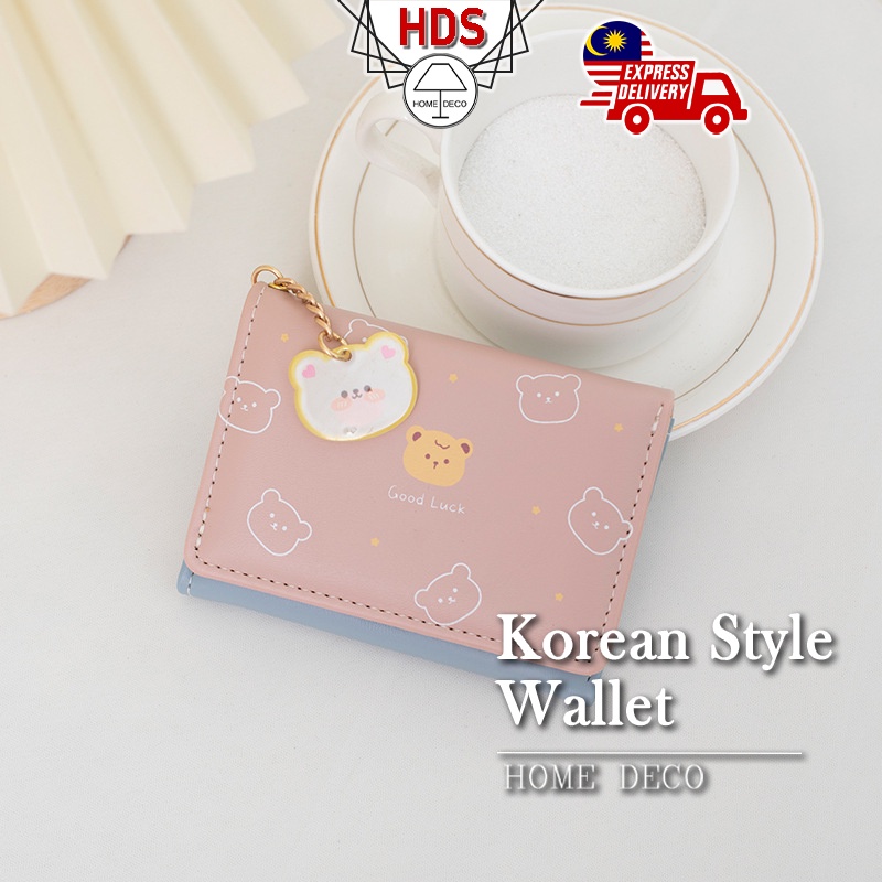 HDS Minimalist Pastel Cute Bear Women Purse Lucky Short Wallet Multi ...