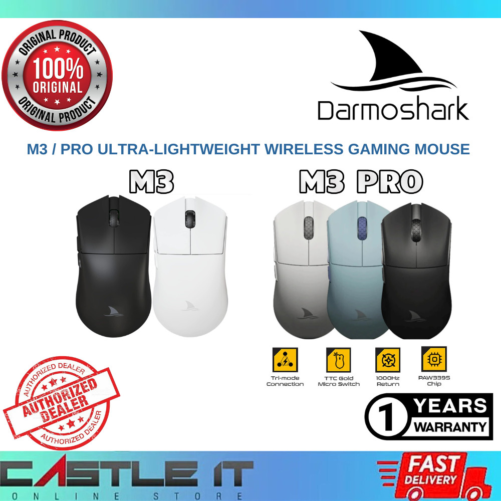 Darmoshark M3 / PRO Ultra-Lightweight Wireless Gaming Mouse (Black/White) 2.4GHz Bluetooth USB-C ...