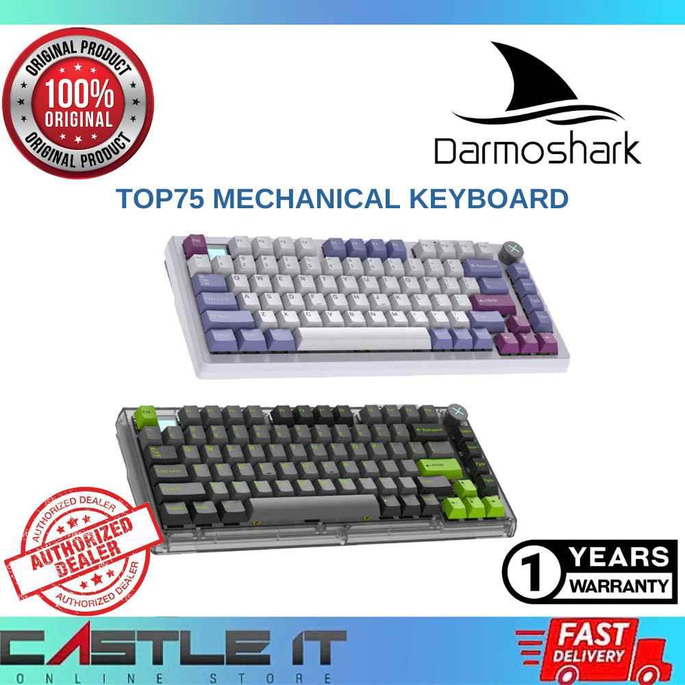 Darmoshark TOP75 Mechanical Gaming Keyboard Black/White | Tri-Mode Wireless/Bluetooth | RGB ...