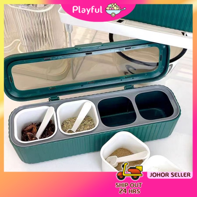 【PLAYFUL】 4 IN 1 Seasoning Box Set Spice Storage Salt MSG Spice ...
