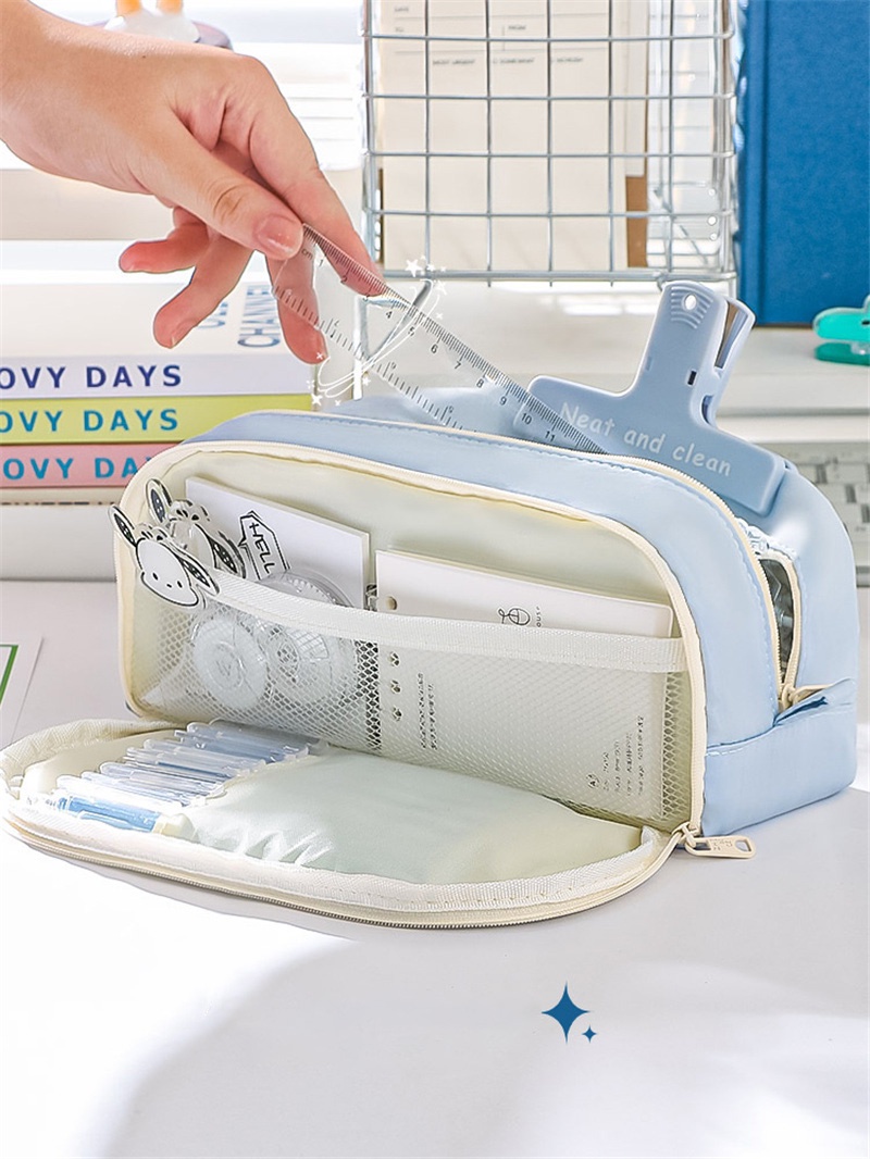 Double Layer Pencil Case Large Capacity Minimalist Girl Student Fabric ...