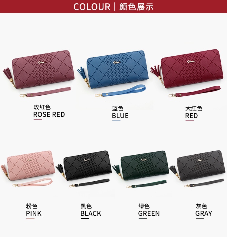 Long Wallet PU Leather Korean Version Ladies Wallet Hand Strap Mobile ...