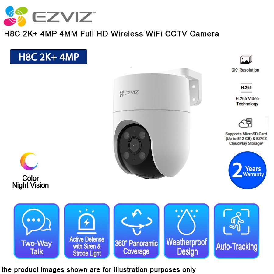 EZVIZ H8C 2K⁺ 4MP 4mm Smart Home Weatherproof Pan & Tilt Wi-Fi CCTV Camera CS-H8c | Shopee Malaysia