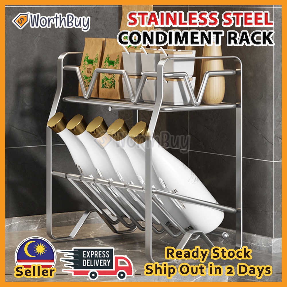 Worthbuy 2 3 Tiers Stainless Steel Condiment Rack Rak Dapur Seasoning ...
