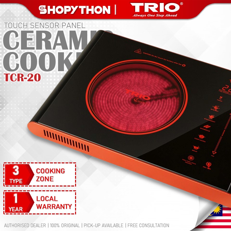 TRIO Ceramic Cooker TCR-20 (2200w) Tempered Cooktop Compatible Induction Touch Sensor Panel LED ...