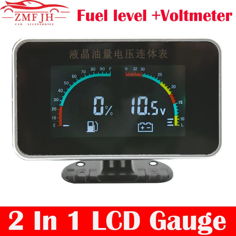 Universal 2 In 1 LCD Car Digital ALARM Gauge Voltmeter Volt Fuel Gauge ...