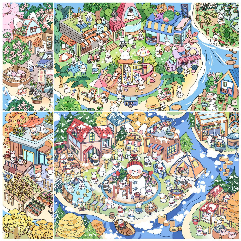ENWEI 3 Pcs [Four Seasons Town Series] Cute 3D Journal Stickers ...