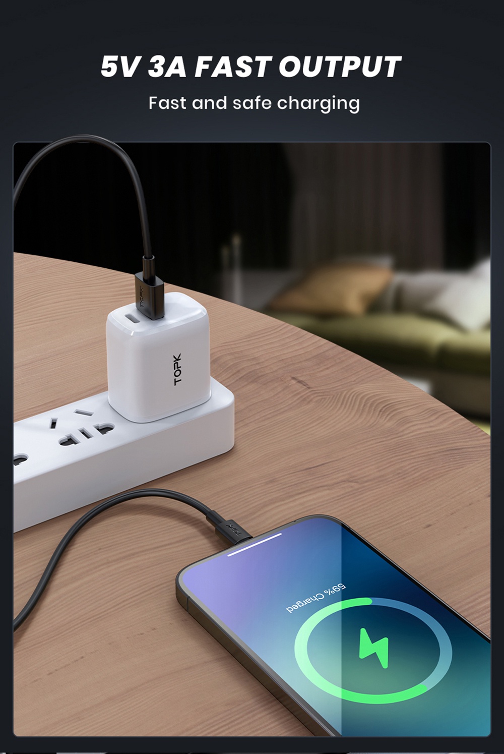 TOPK 1M USB A To Type C Cable 3A Fast Fast Charge Data Cable for ...