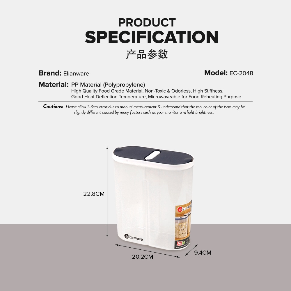 Elianware 3Ltr Cereal Dispenser Pasta Rice Snacks Food Storage Box ...