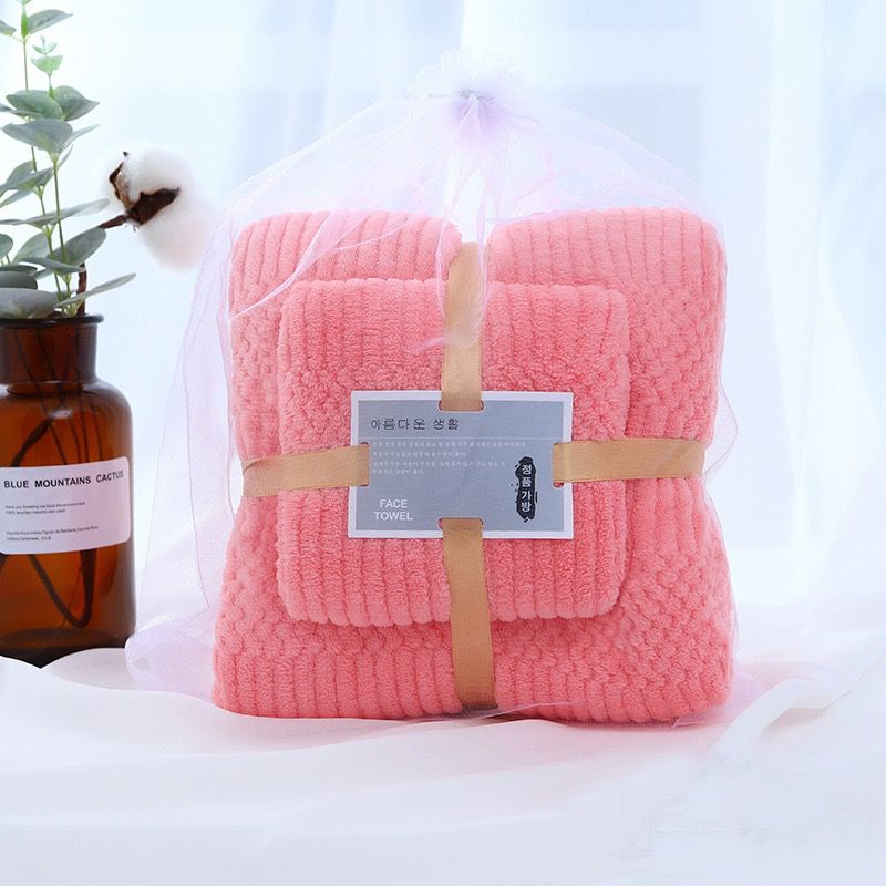 2in1 Towel Set Tuala Mandi + Tuala Muka High Absorbent Soft Bath Towel ...