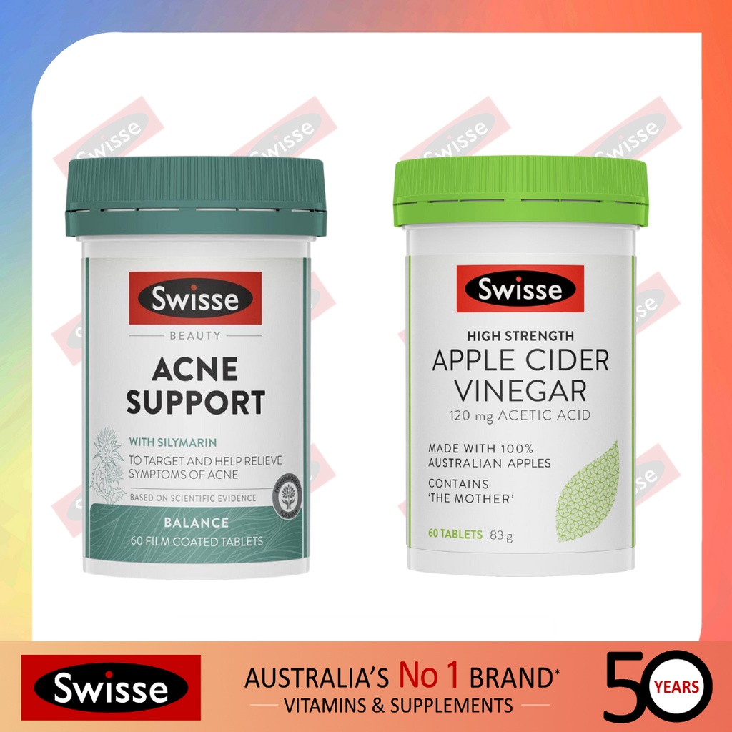 SWISSE Apple Cider Vinegar (60 tablets) SWISSE Acne Support (60 tablets ...