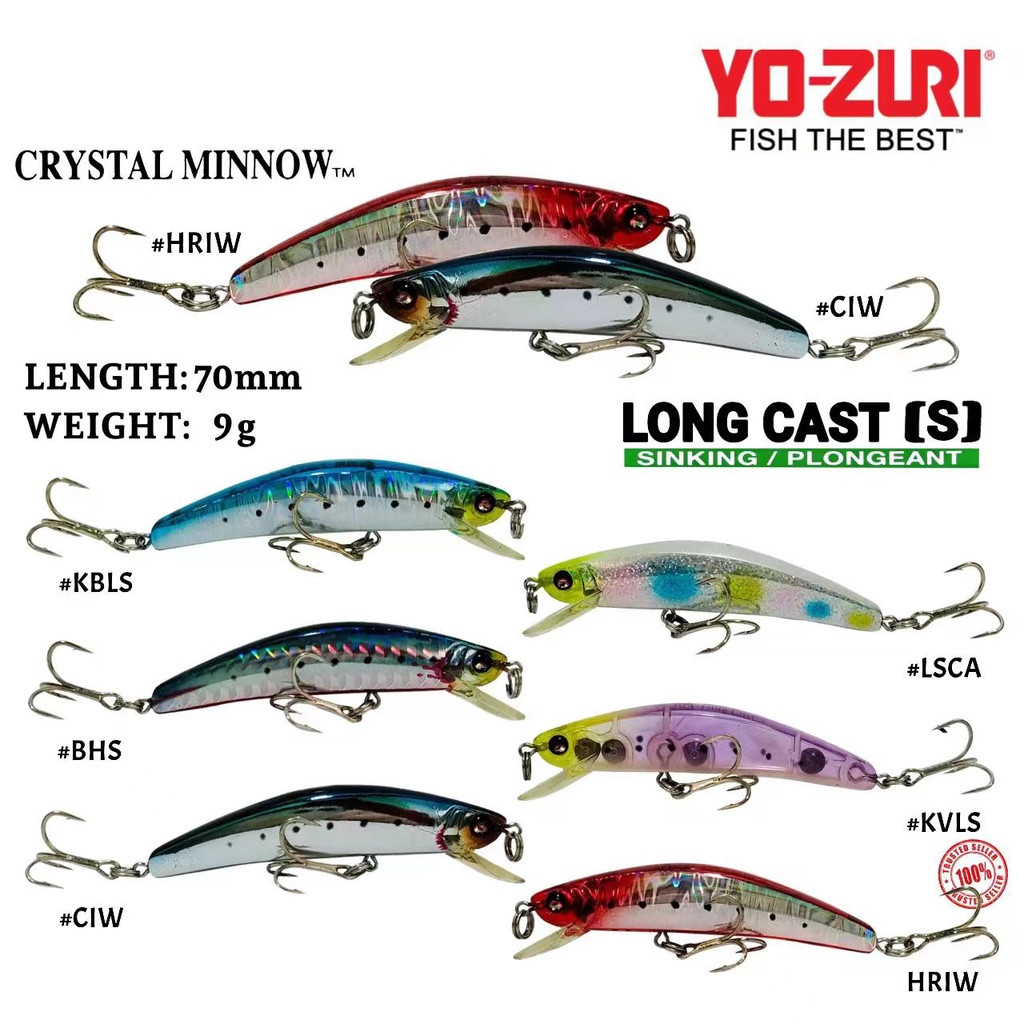 ⭐YO-ZURI CRYSTAL MINNOW LONG CAST F948 (S) / F1003 (F) FISHING LURE ...
