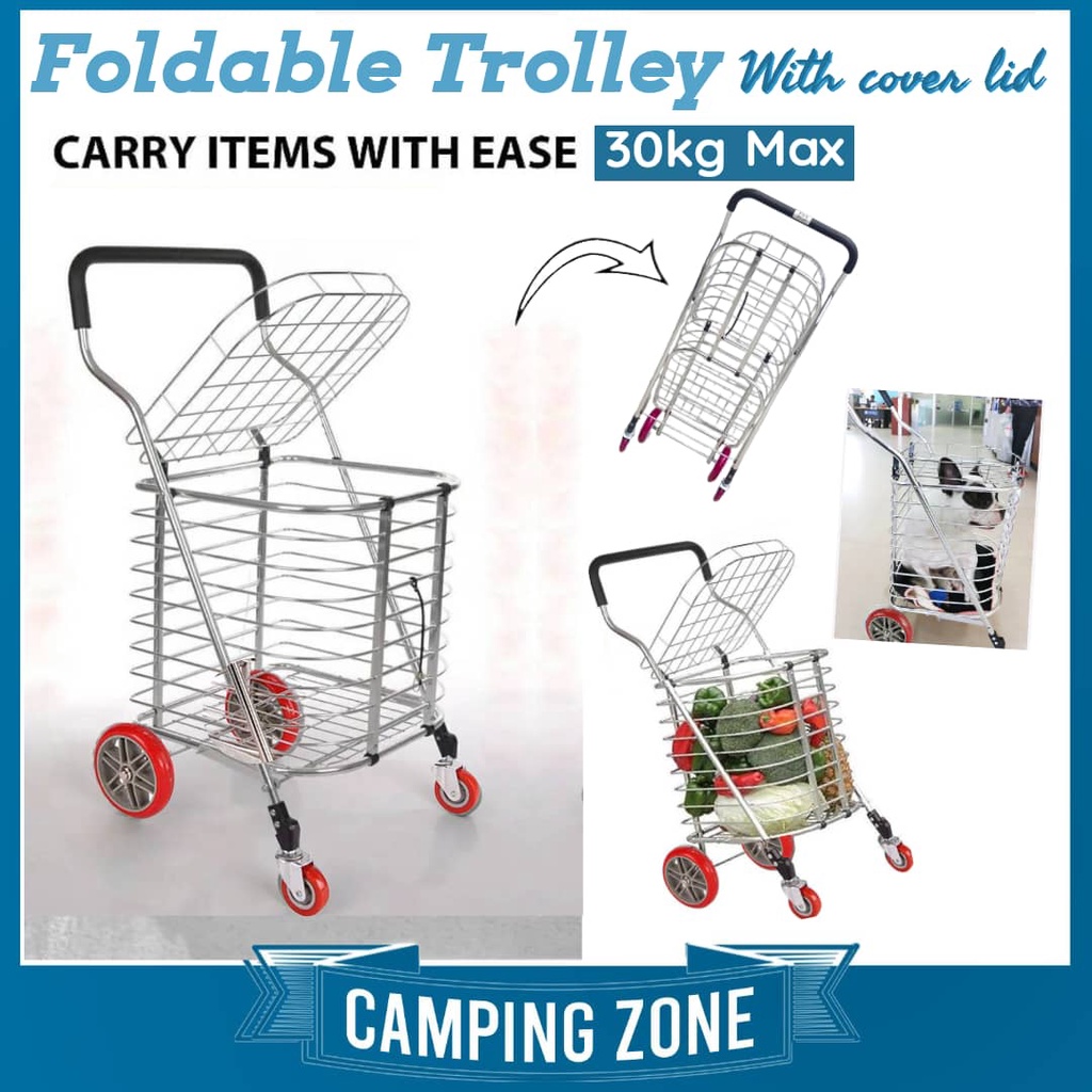 504 Shopping Cart Trolley with Lid Foldable Folding Grocery Cart Market ...