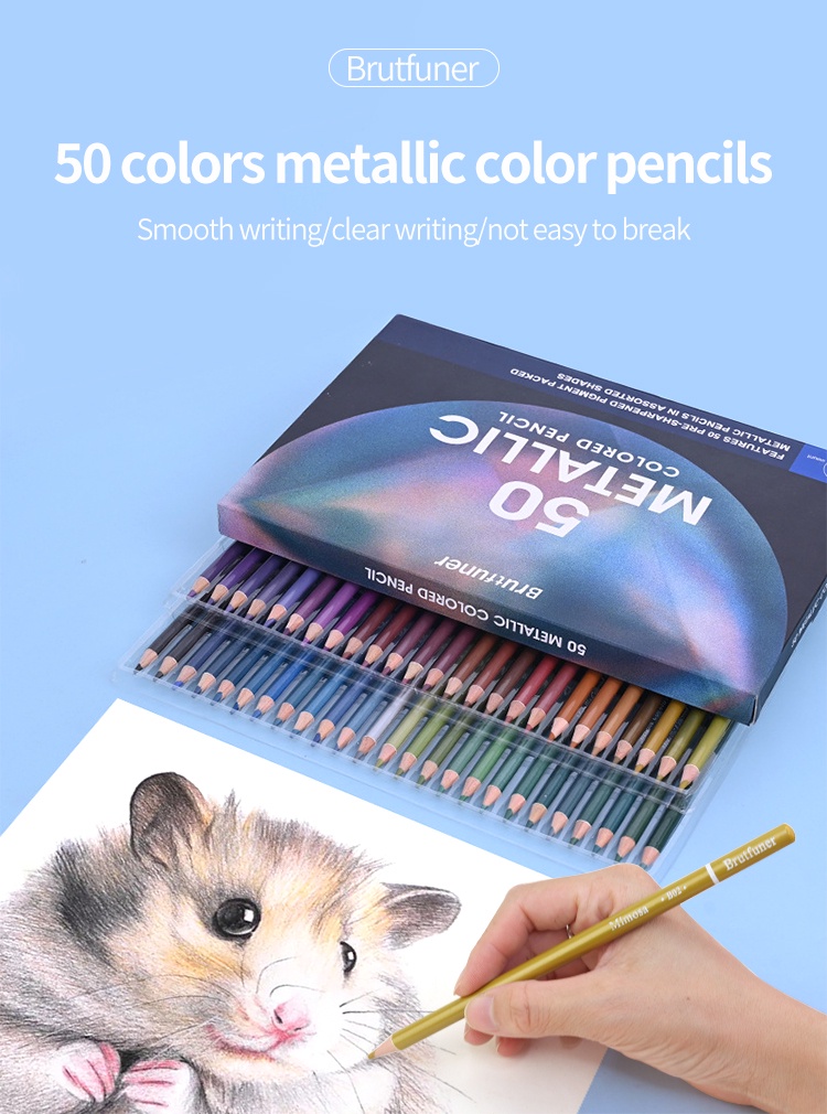 Angel Mark 50 Colors Metallic Color Pencils Sketching Wood Colored ...