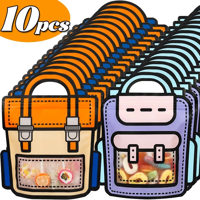 20/10Pcs Cartoon School Bags Shape Seal Bags Portable Children Snack ...