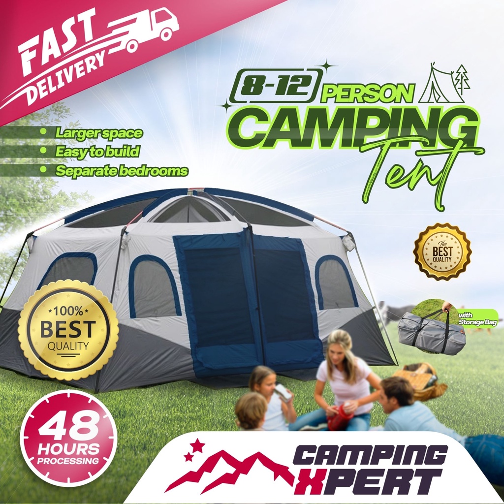 8-12 Person Waterproof Camping Tent Outdoor Glamping Large Space Room ...