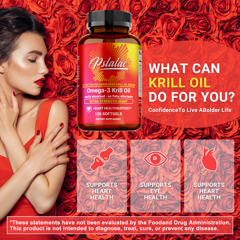 Pslalae Antarctic Krill Oil 500mg Omega 3 Fatty Acid Supplement, Extra Strength EPA & DHA Krill ...