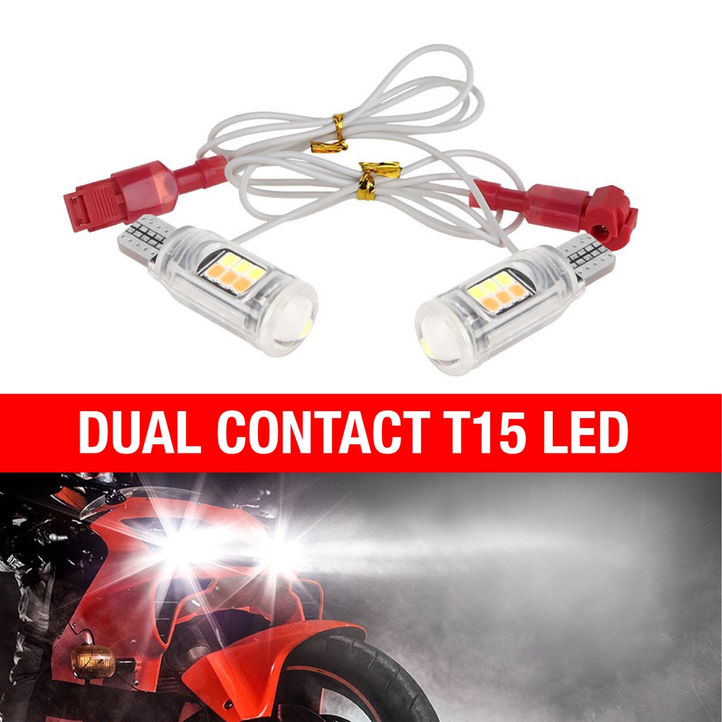 2PCS LED T15 Motorcycle Signal Light Dual Contact Parking Reverse ...