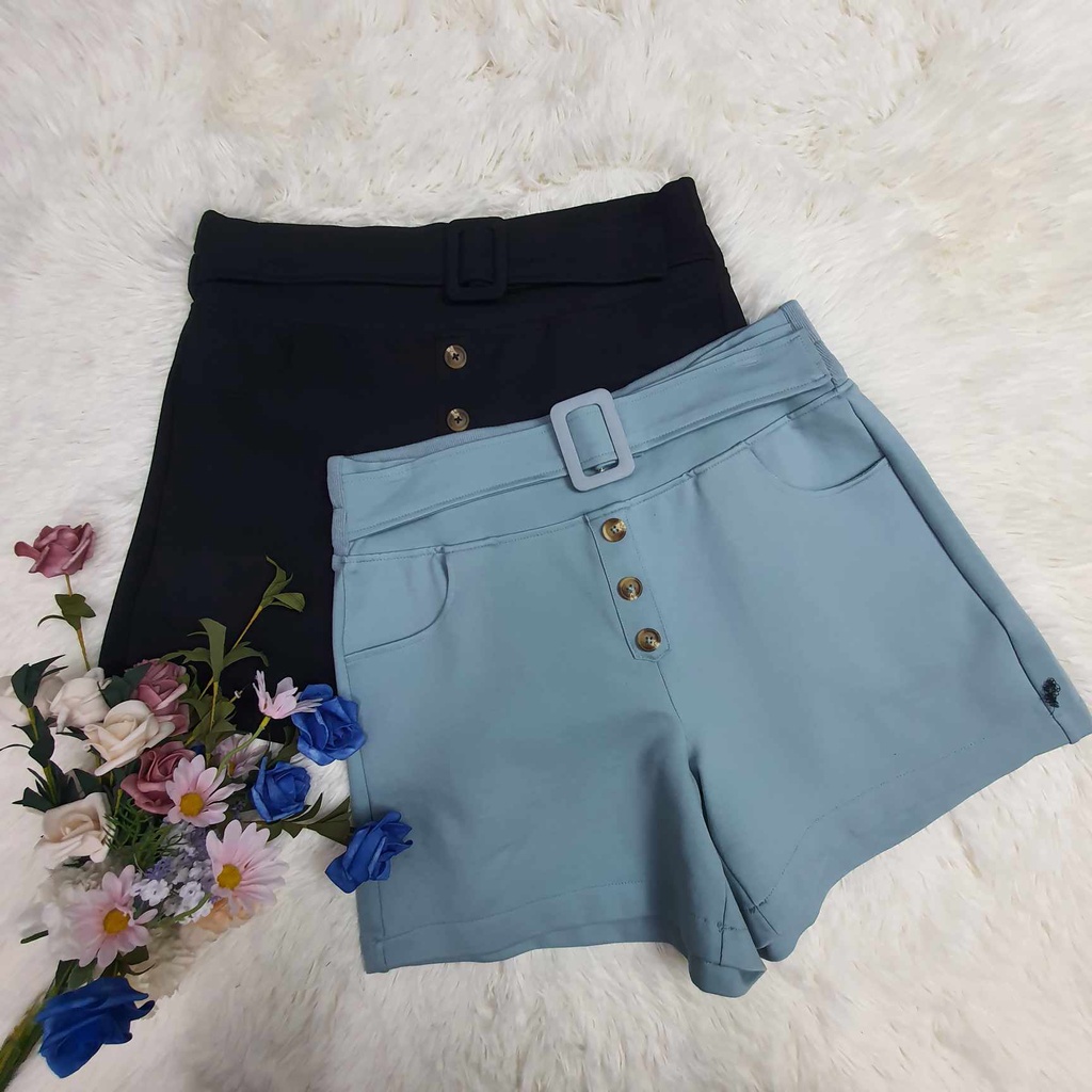 BIG SIZE 假腰带三纽短裤（罗马布）BIG SIZE fake belt three-button shorts (Rome cloth ...