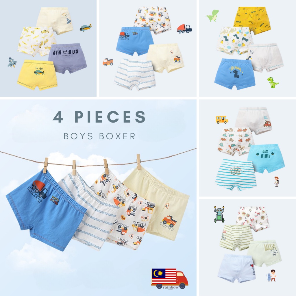 💥READY STOCK🔥 4pcs Boys Underwear Cotton Kids Boxer Teenager Boy Briefs ...