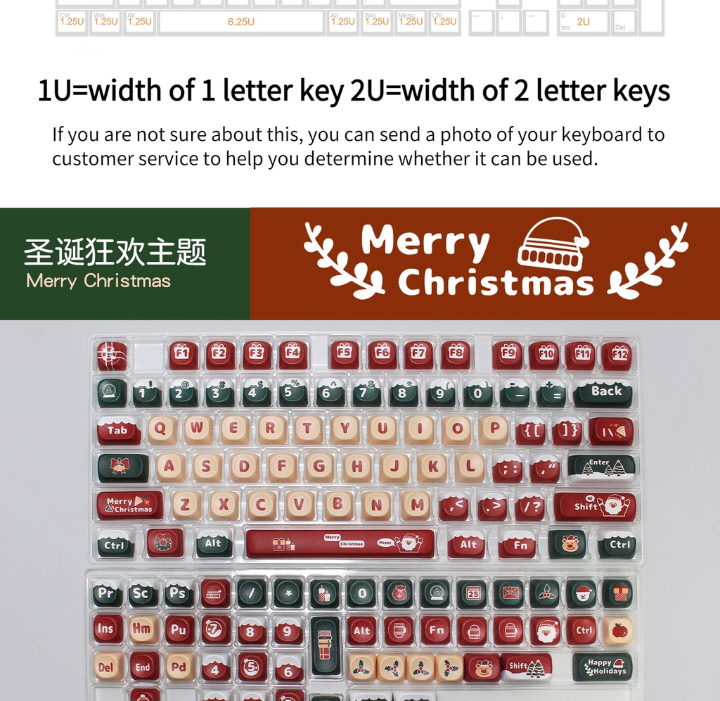 Merry Christmas Theme Keycaps 130keys Class MOA Height PBT Sublimation ...