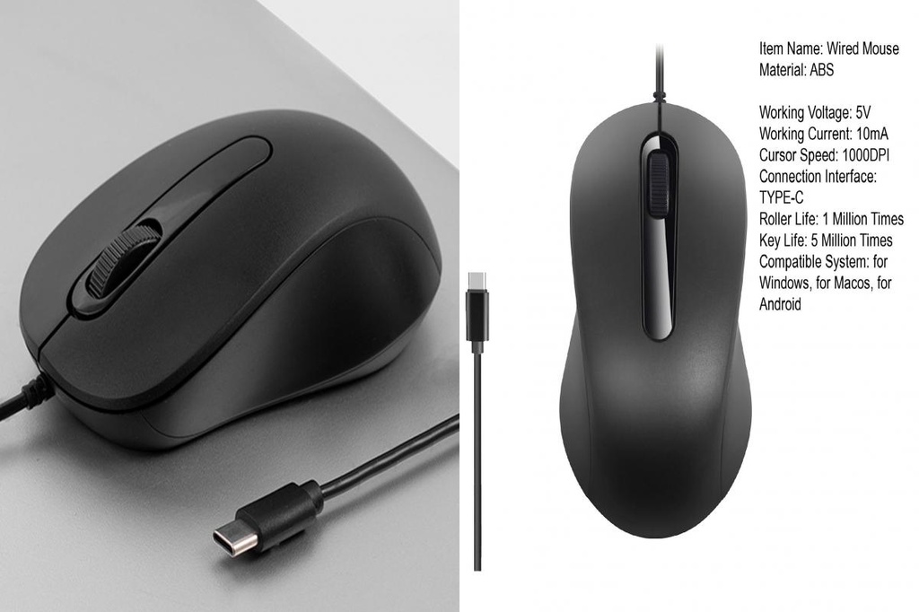HUARMEY Low Latency Mouse Fast Plug and Play Type-c Wired Mouse for Pc ...
