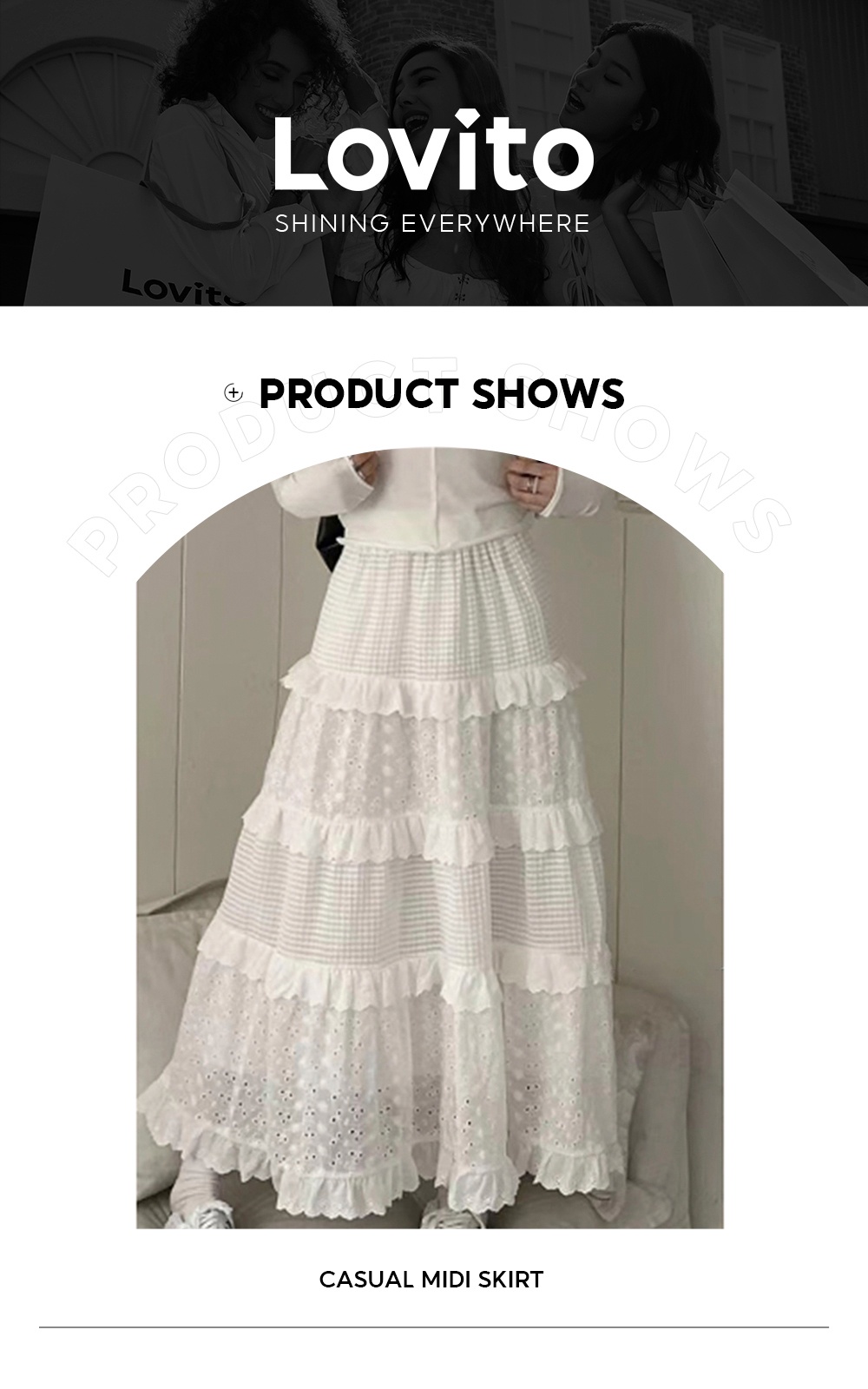 Lovito Casual Plain Ruffle Hem A-Line Midi Skirts for Women LNA10128 ...